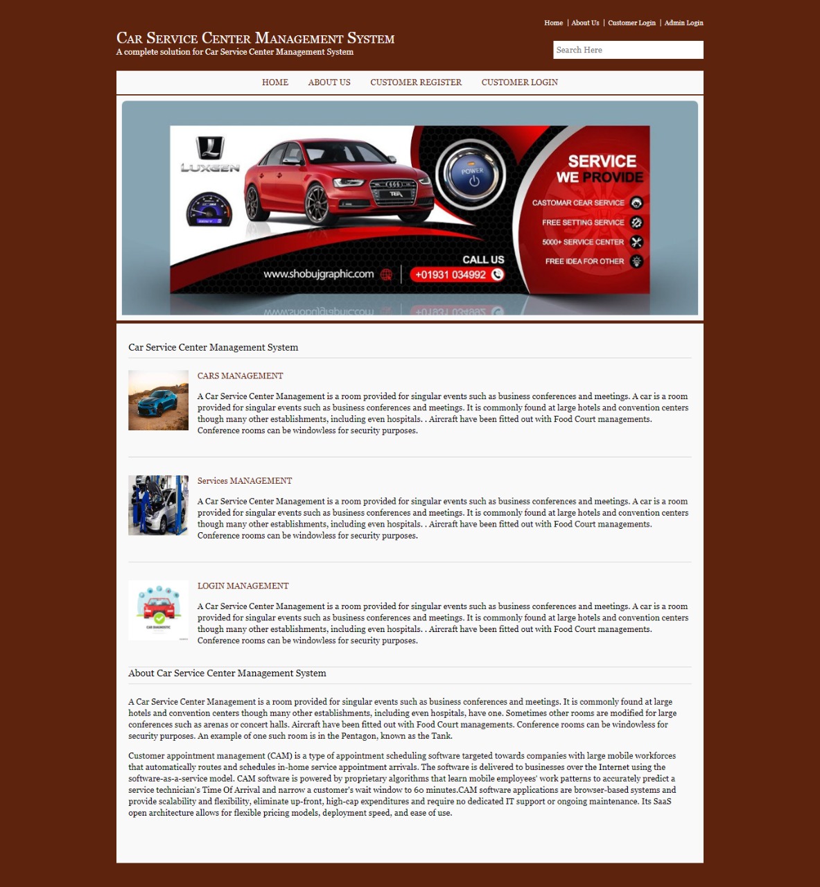 Car Service Center Management System - ASP Core C# MVC MySQL Projects Free Source Code Documentation